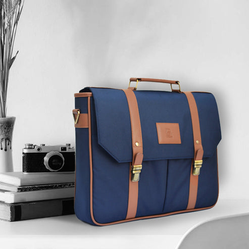 Retro Laptop Bag - Blue – The Leather Chef