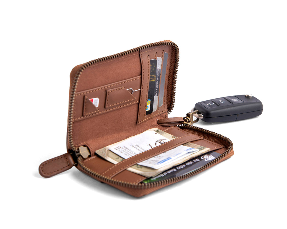 Compact Zipper Wallet Tan The Leather Chef